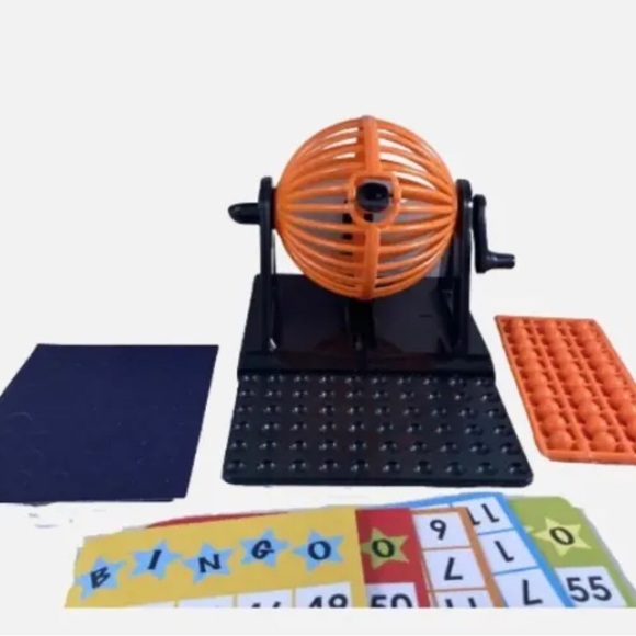 Games | Mini Bingo Game Set Orange Plastic Rotating Cage Bingo Cards ...